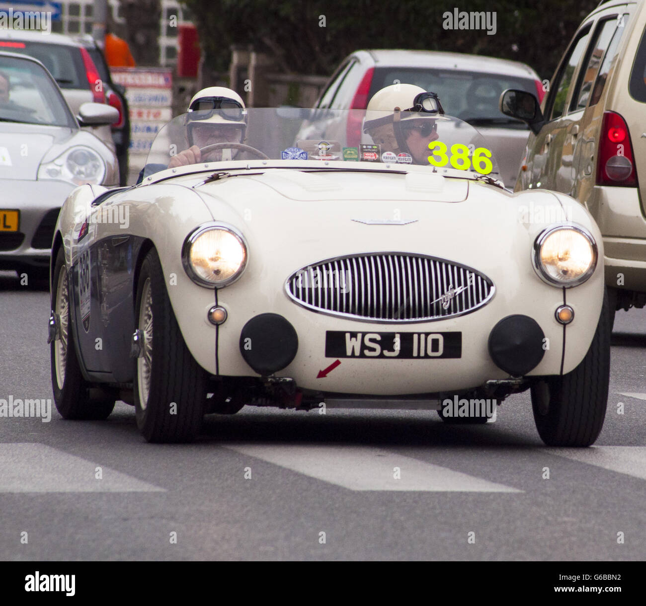 FANO, ITALY - MAY 16: Austin Healey 100 S 1955 old racing car in rally ...
