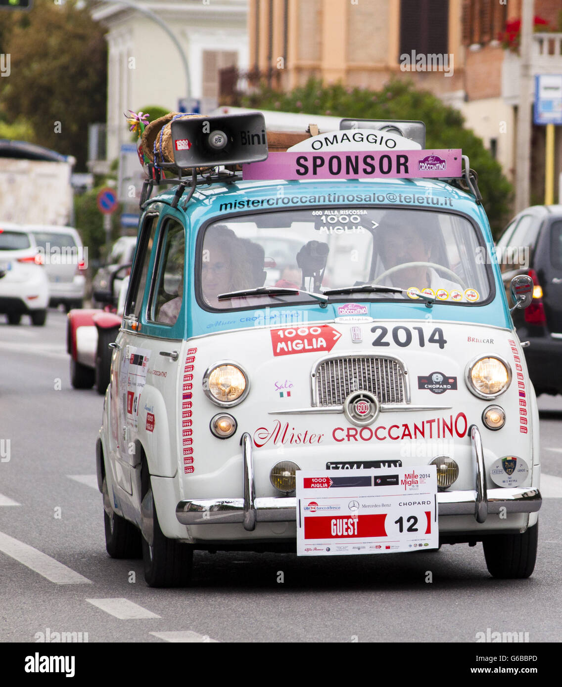 FANO, ITALY - MAY 16: Fiat 600 Multipla old racing car in rally Mille ...