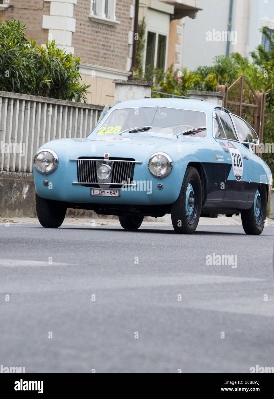 FANO, ITALY - MAY 16: Zagato FIAT 1100 E CoupÃ© old racing car in rally ...