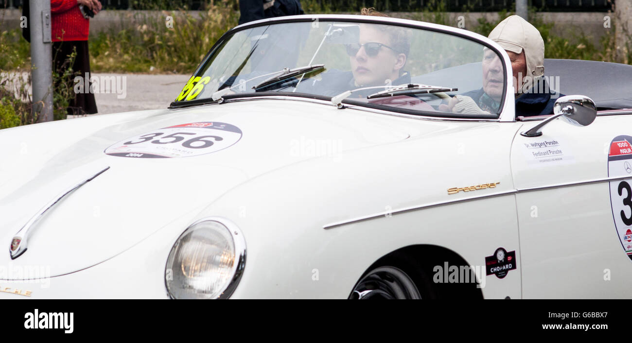 FANO, ITALY - MAY 16: Porsche 356 1500 Speedster 1955 old racing car in ...
