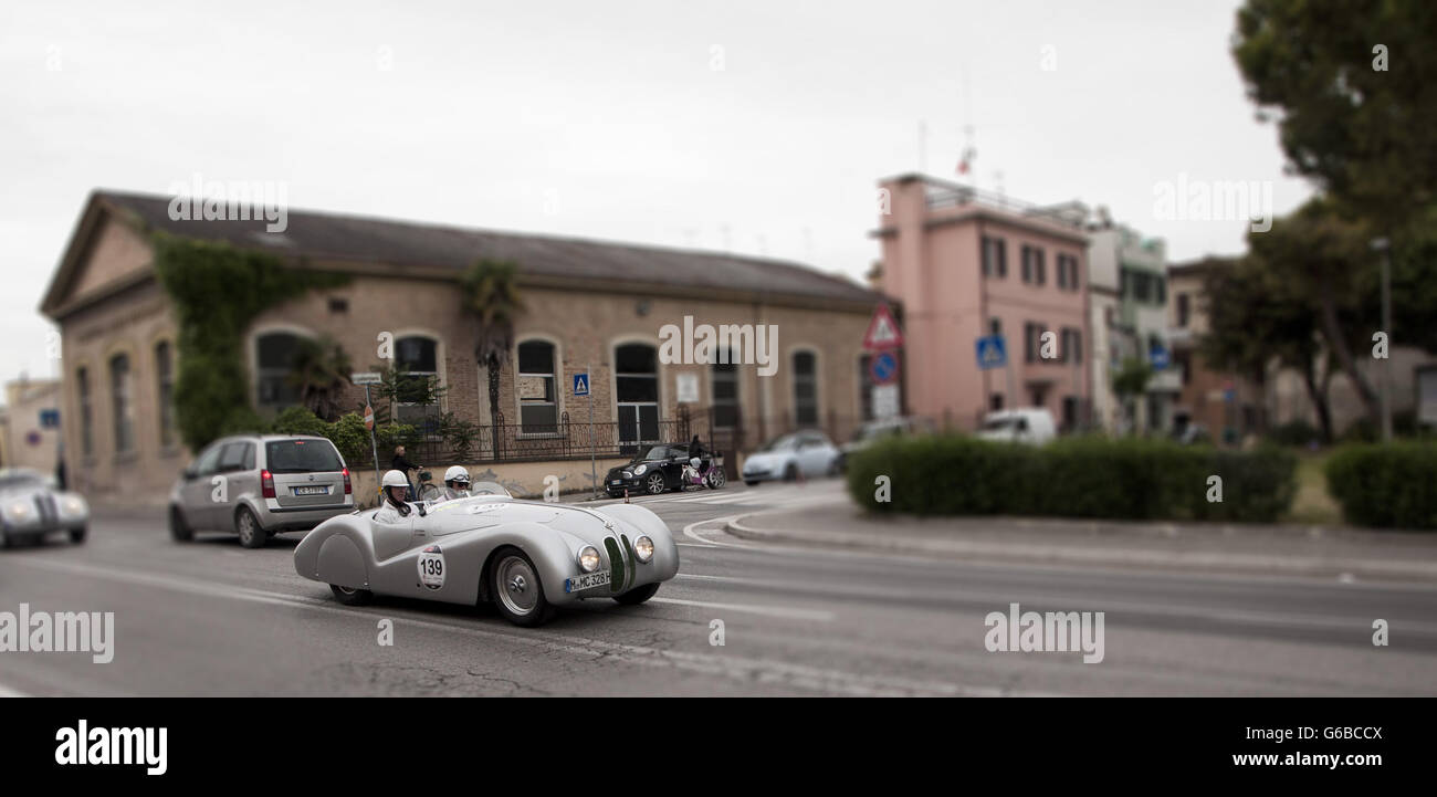 FANO, ITALY - MAY 16: BMW 328 roadster old racing car in rally Mille ...