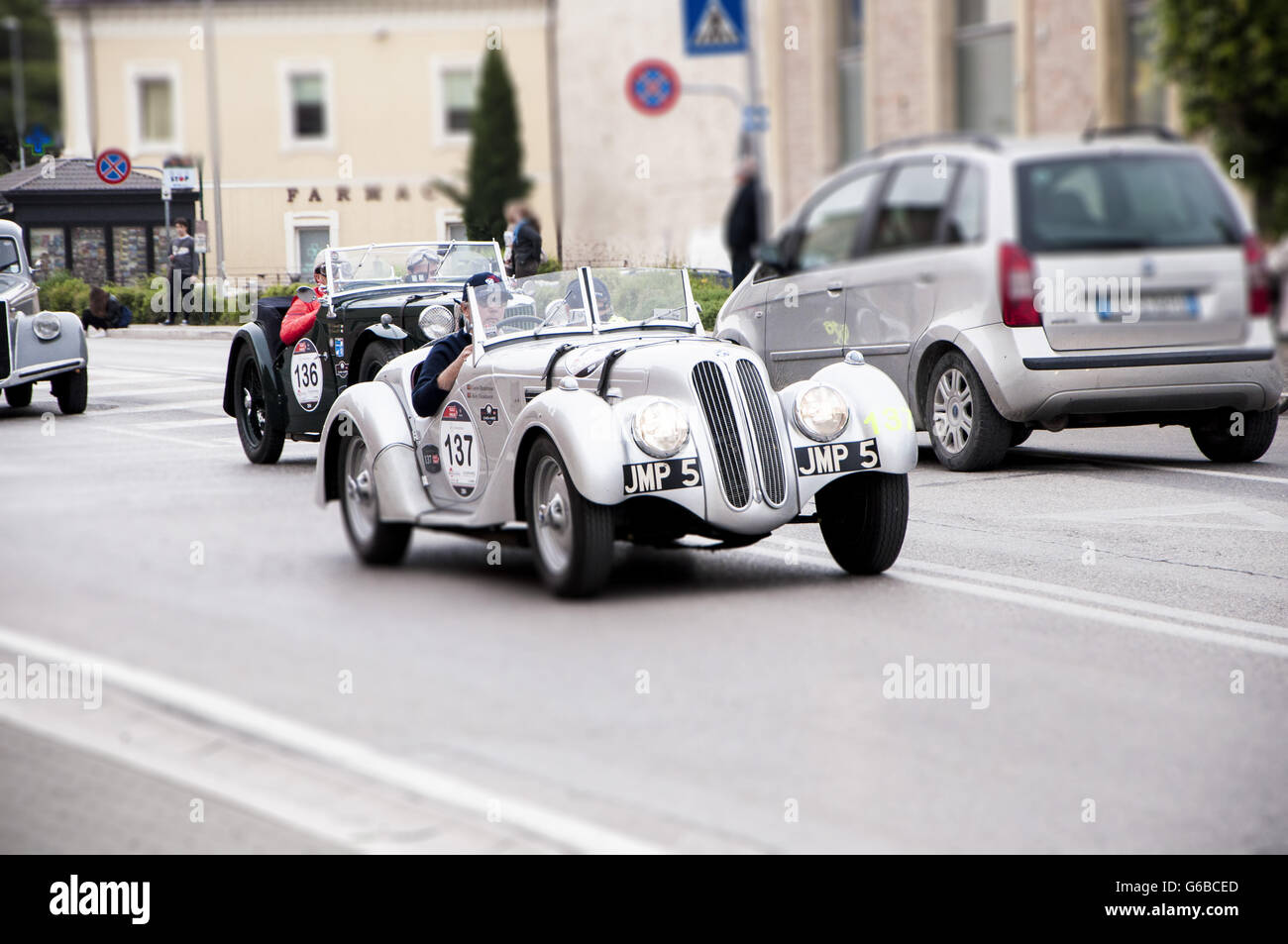 FANO, ITALY - MAY 16: BMW 328 1939 on an old racing car in rally Mille ...