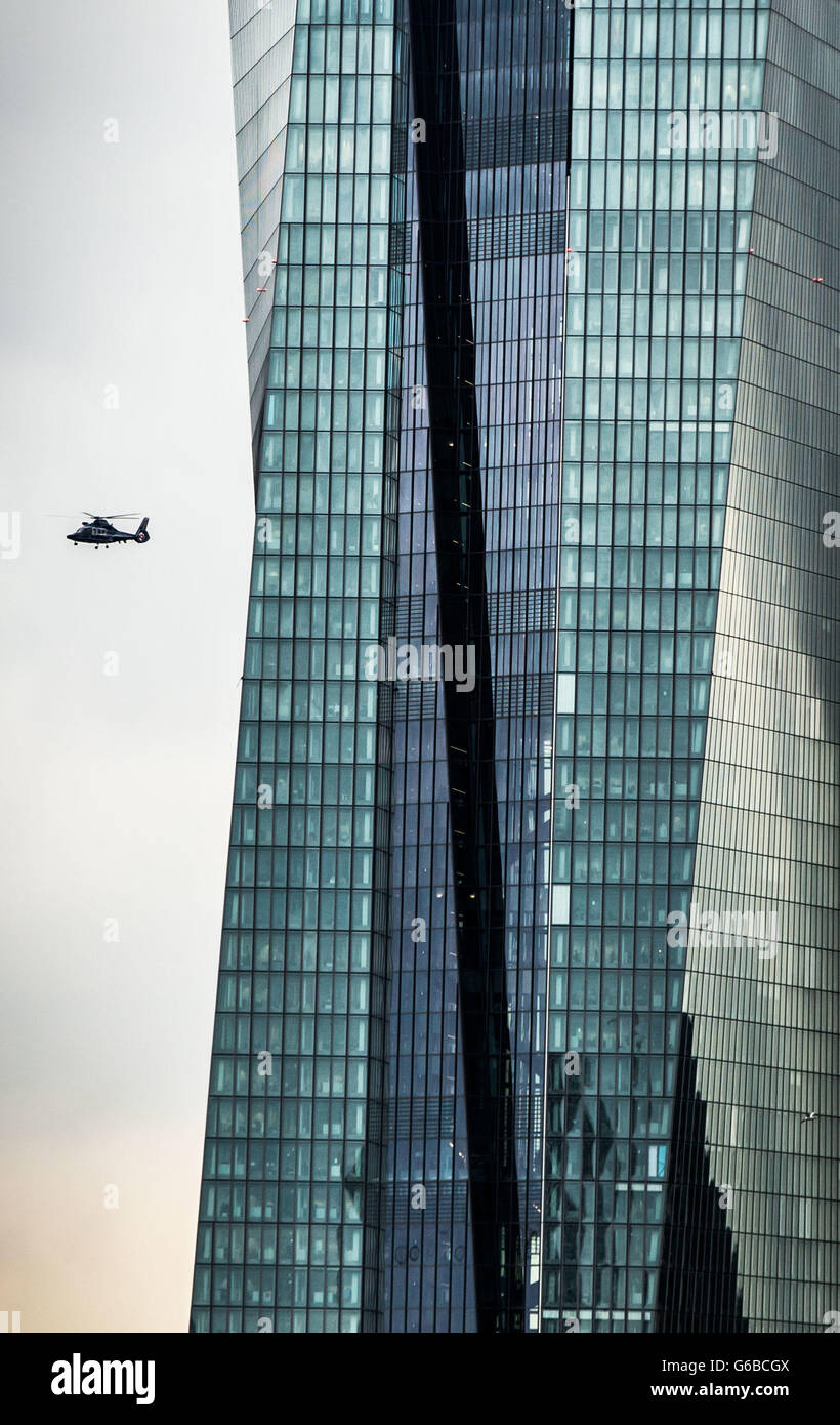 A helicopter next to the newly build European Central Bank ECB in ...