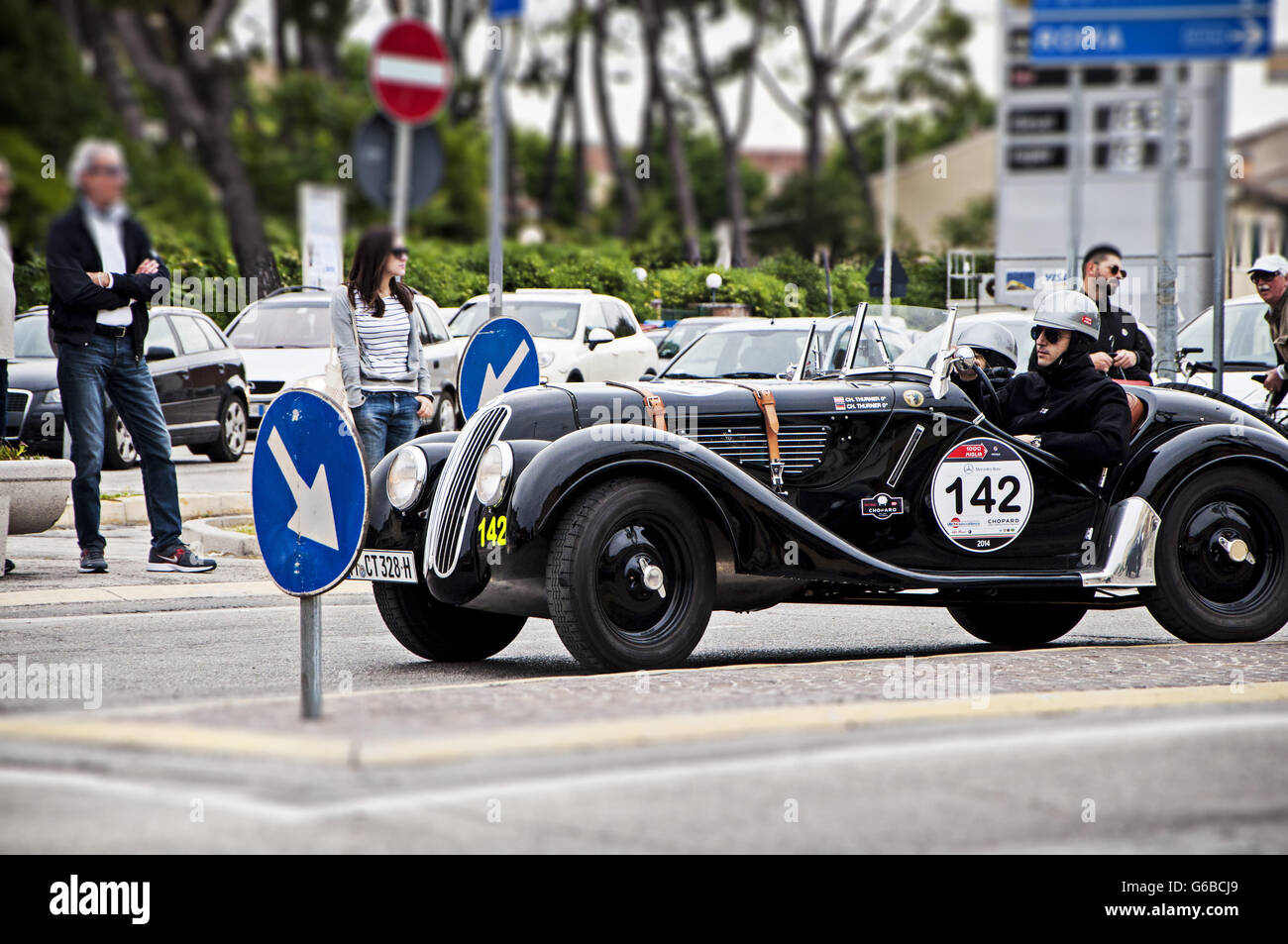 FANO, ITALY - MAY 16: Healey 2400 Westland 1947 on an old racing car in ...