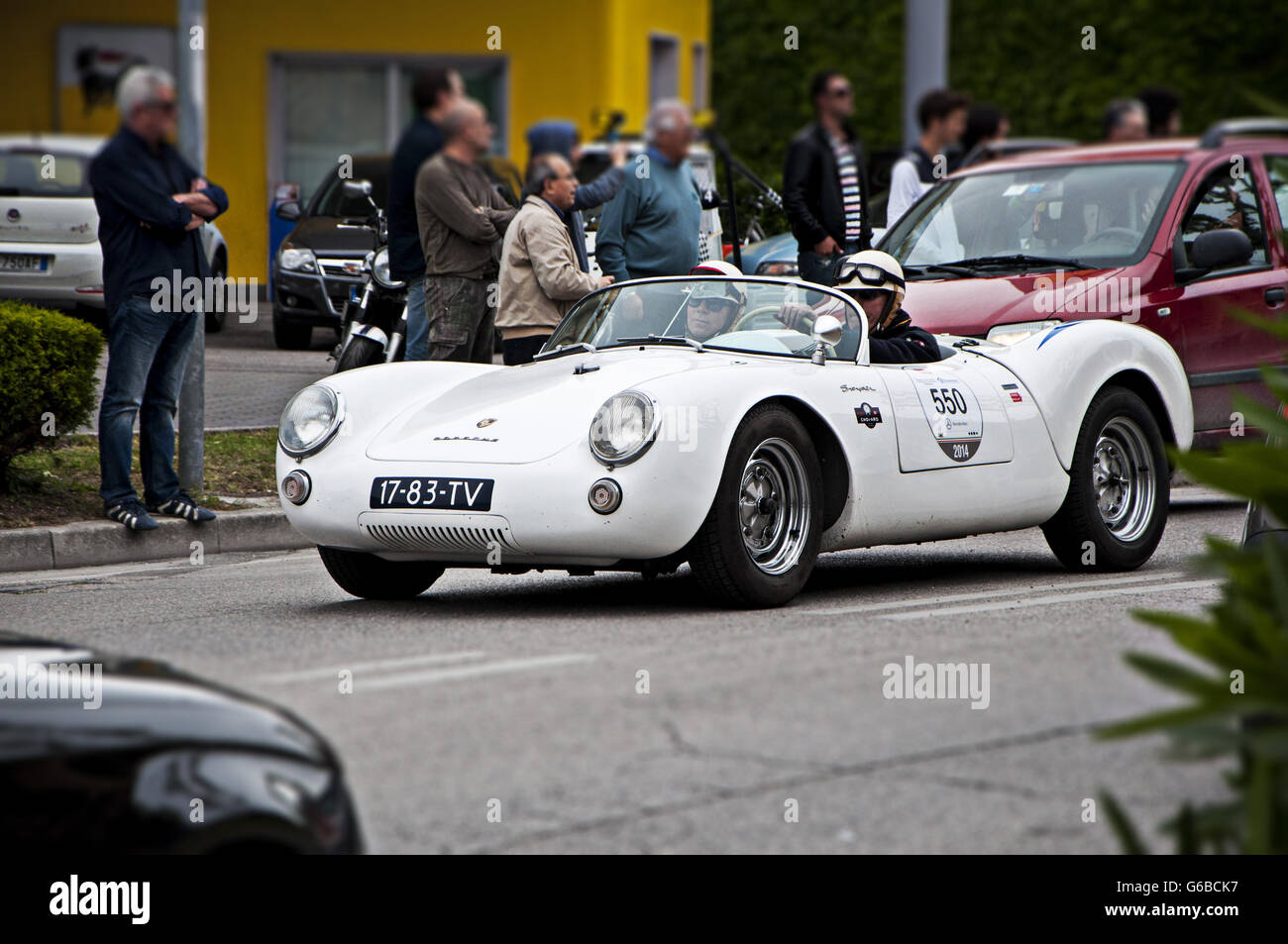 FANO, ITALY - MAY 16: porsche old racing car in rally Mille Miglia 201 ...