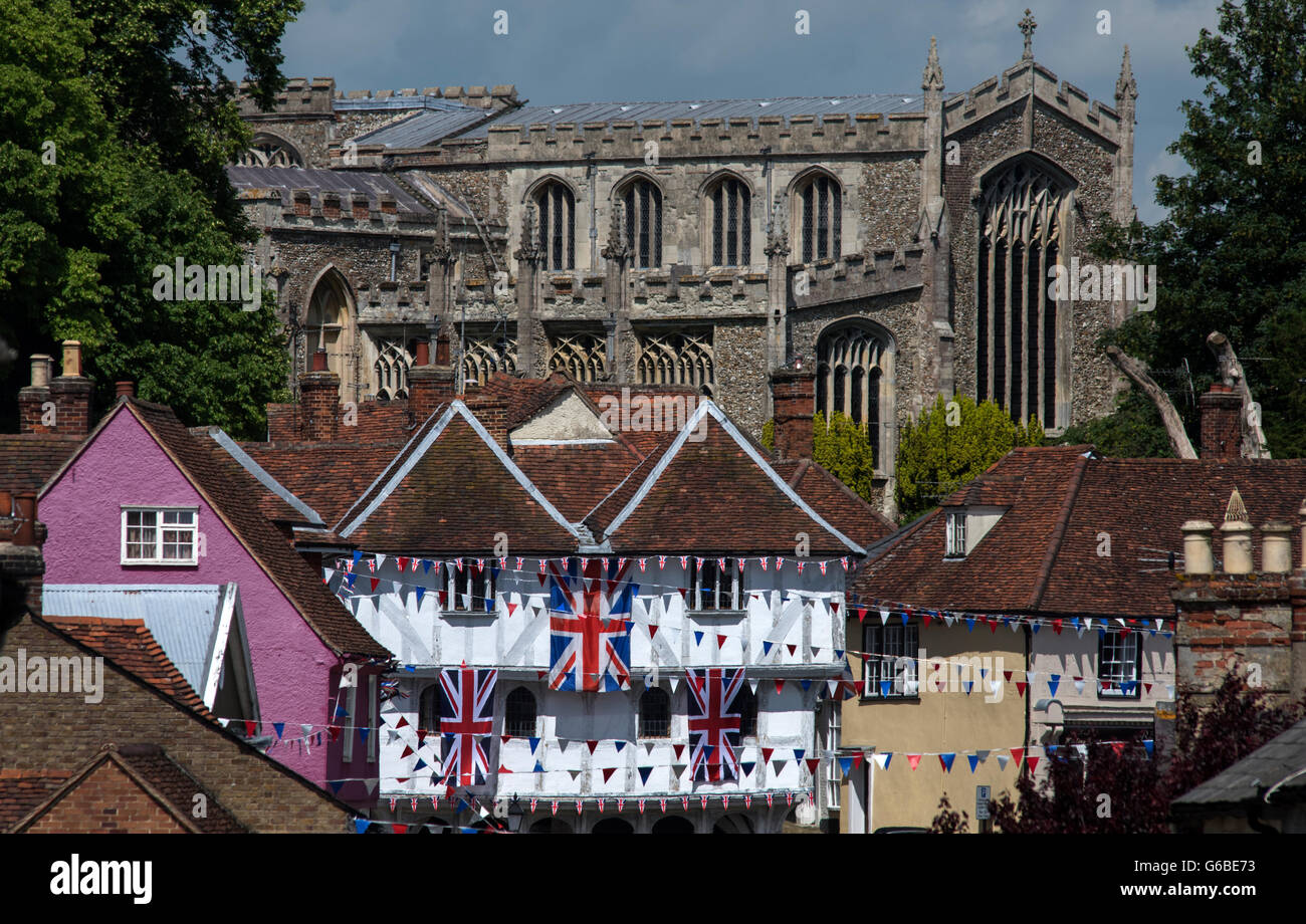 Thaxted, Essex, UK. 24th June, 2016. Thaxted town centre, Guildhall and ...