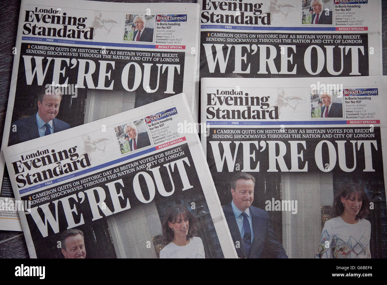 London, UK 24 June 2016 - London Evening Standard front page coverage ...