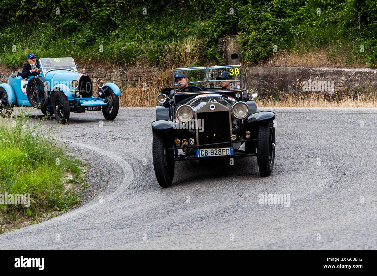 ITALY MILLE MIGLIA PESARO, ITALY - MAY 15: an old racing car in rally ...