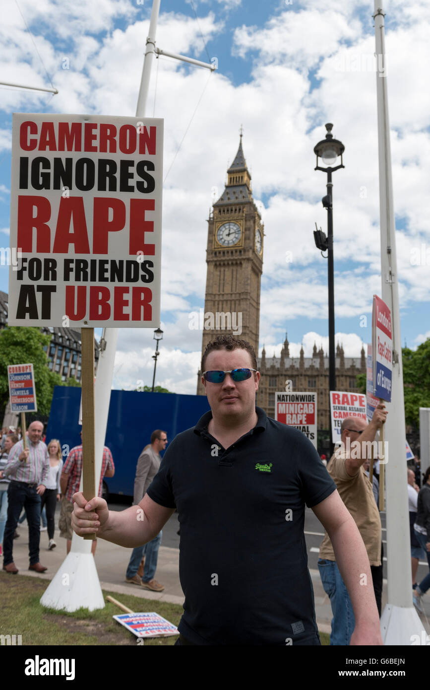 London, UK. 24 June 2016. Black cab drivers gather in Parliament Square ...