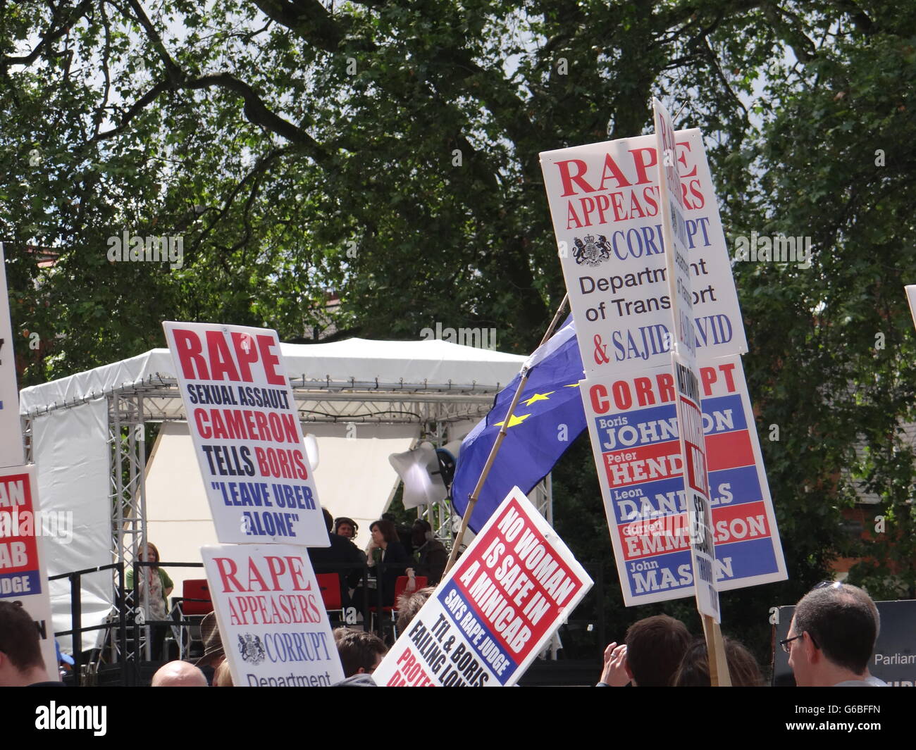 London, UK. 24th June, 2016. Taxi drivers protest on Parliament square ...