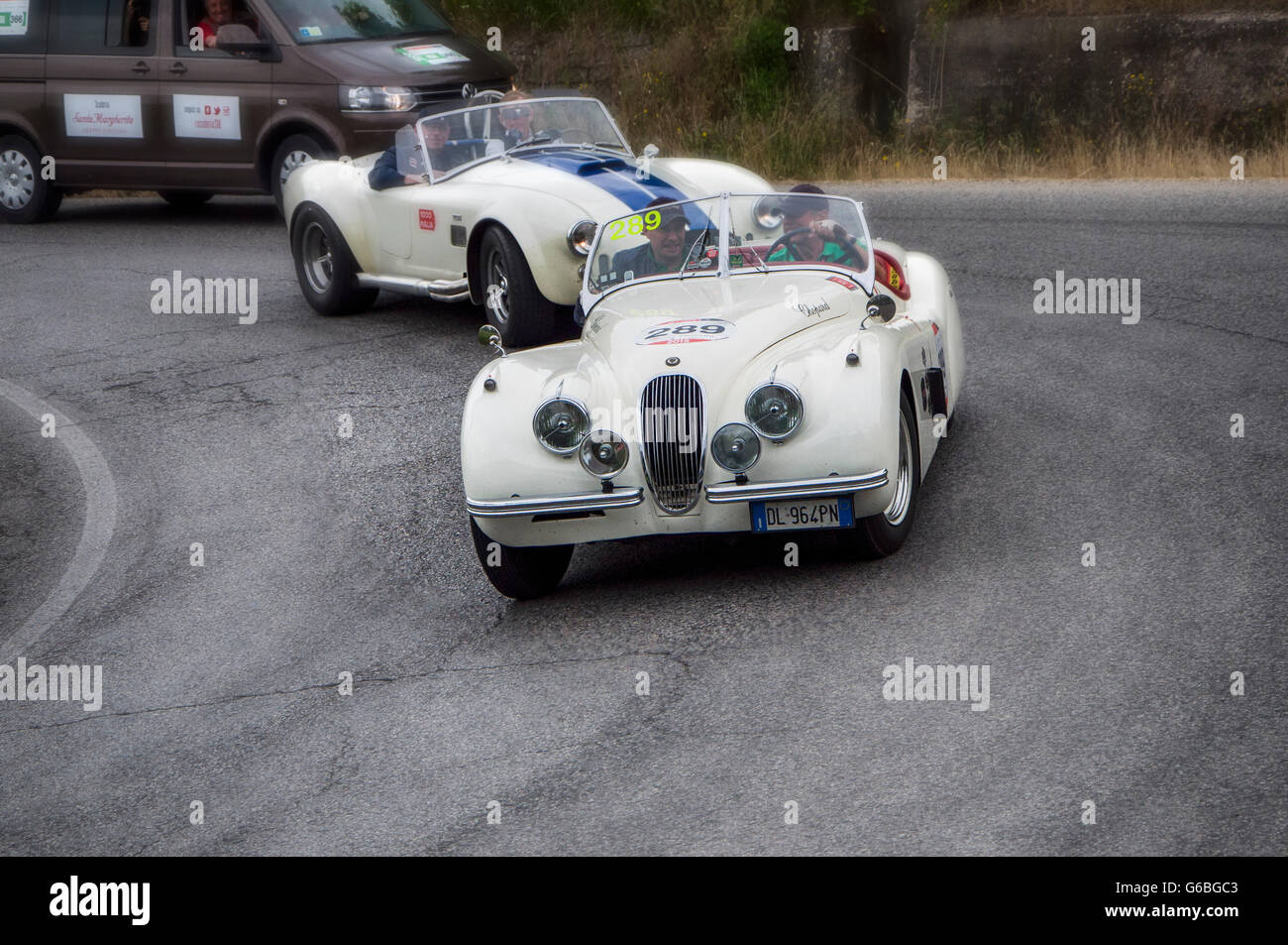 JAGUAR XK 120 OTS Roadster 1953 old racing car in rally Mille Miglia ...