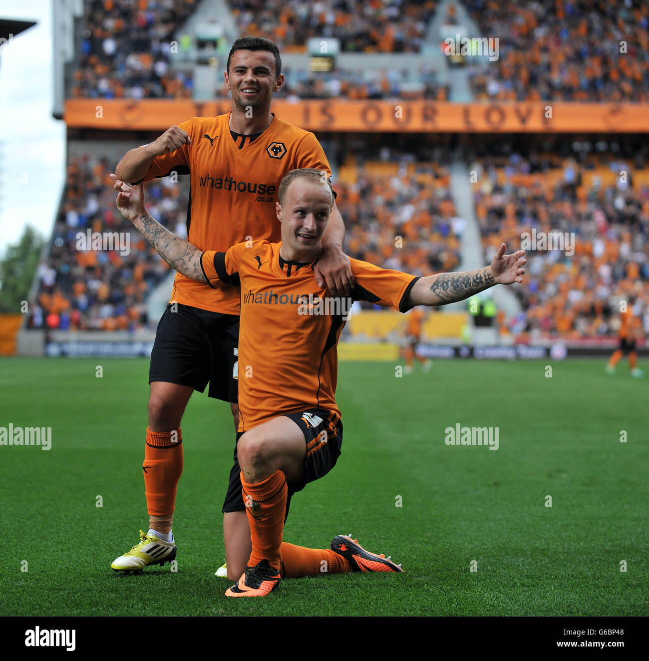 Wolves' Leigh Griffiths celebrates his 2nd goal with Zeli Ismail during ...