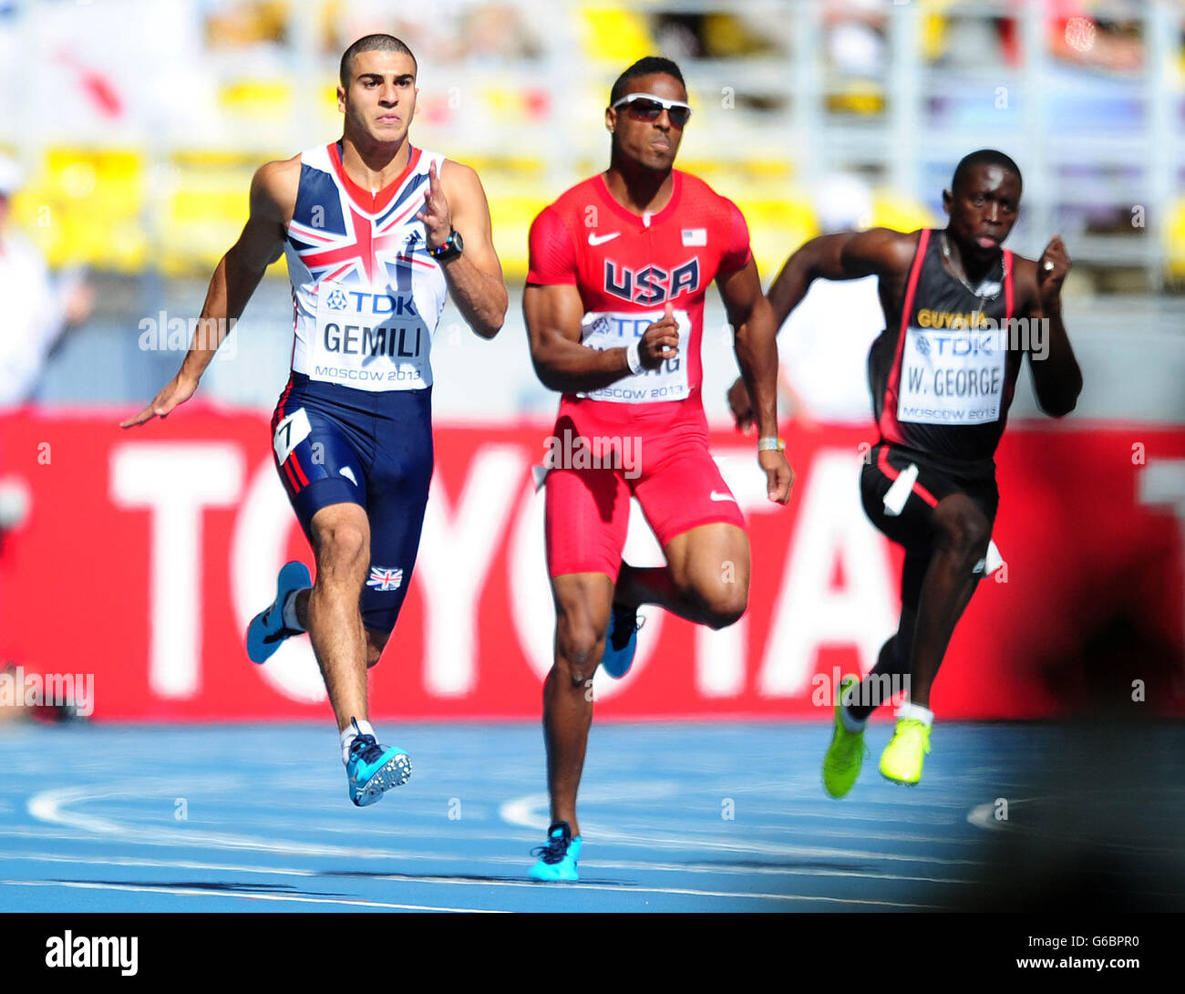 Great Britain's Adam Gemili (left) in action in the Men's 200m heats on ...