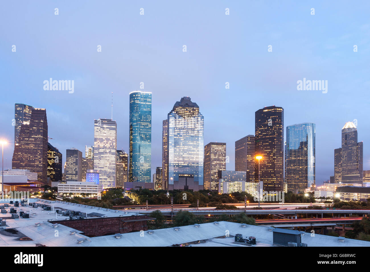 Houston downtown at night, Texas Stock Photo - Alamy