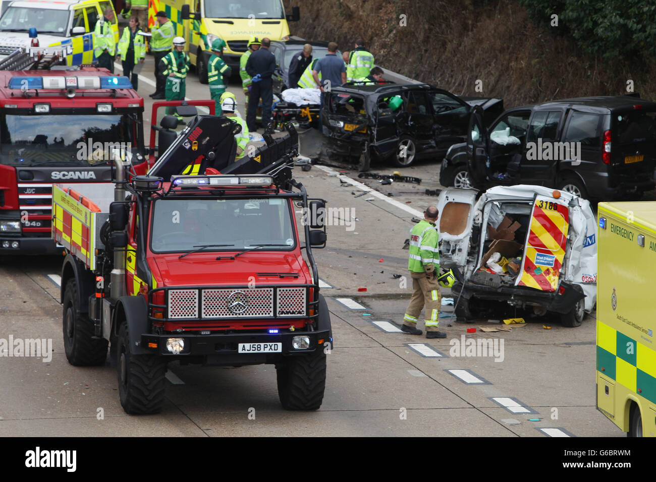 Scene of a road traffic collision on the clockwise section of the M25 ...