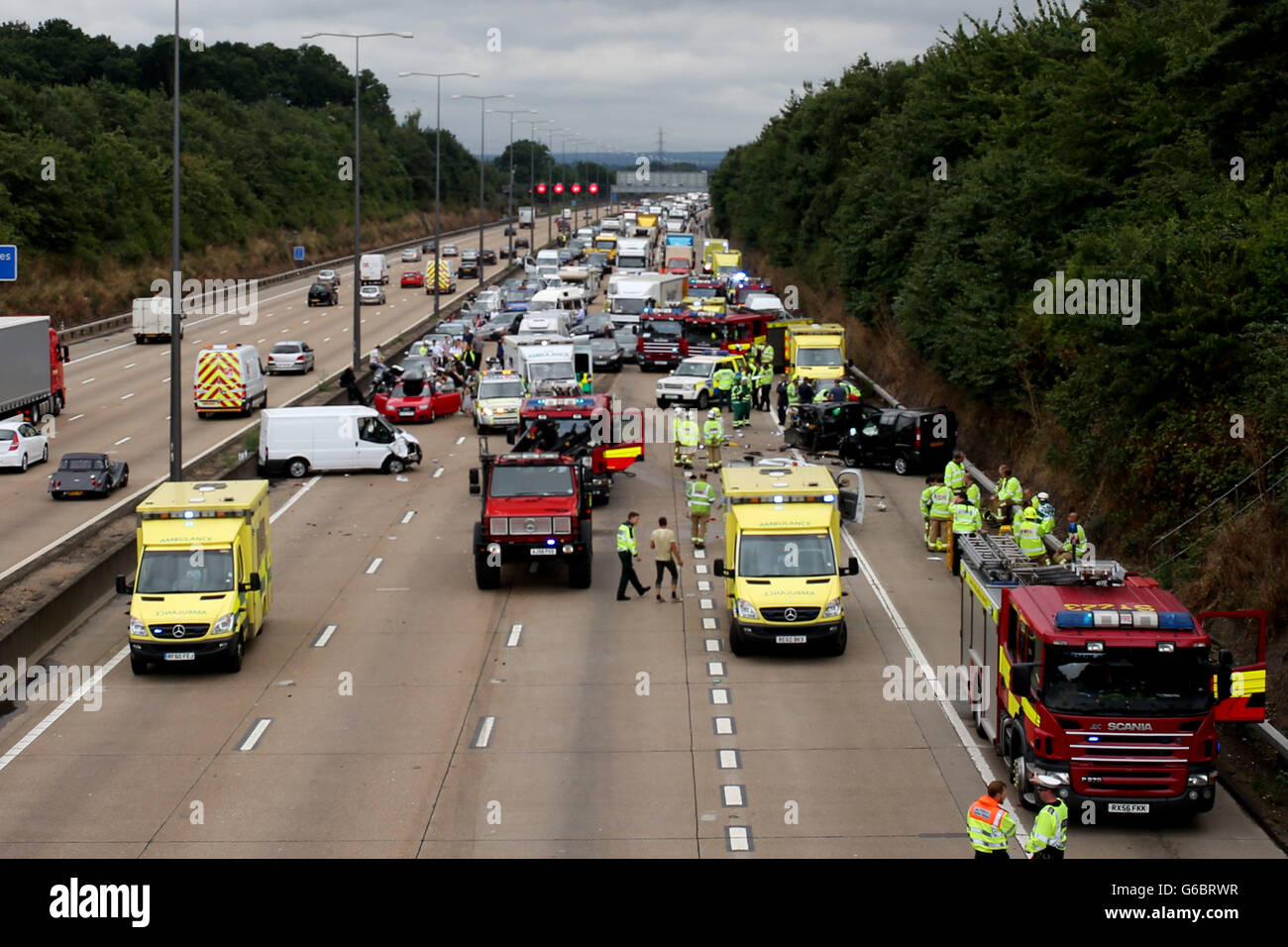 Scene of a road traffic collision on the clockwise section of the M25 ...