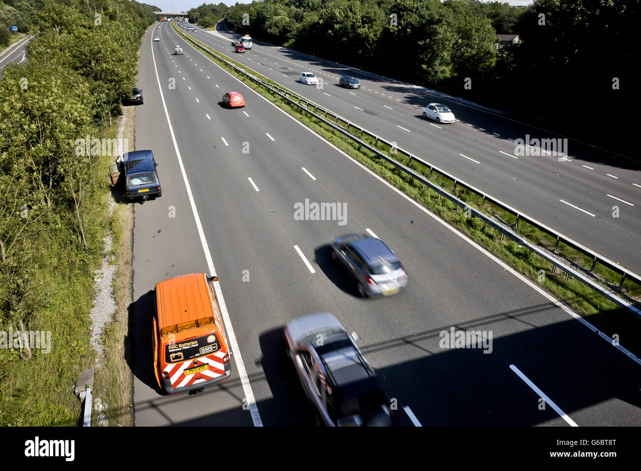 The RAC rescue service attends a breakdown on the M5 Motorway near ...