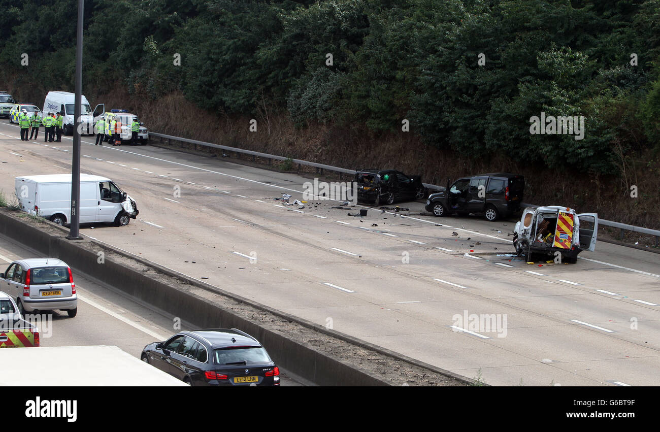 Scene of a road traffic collision on the clockwise section of the M25 ...