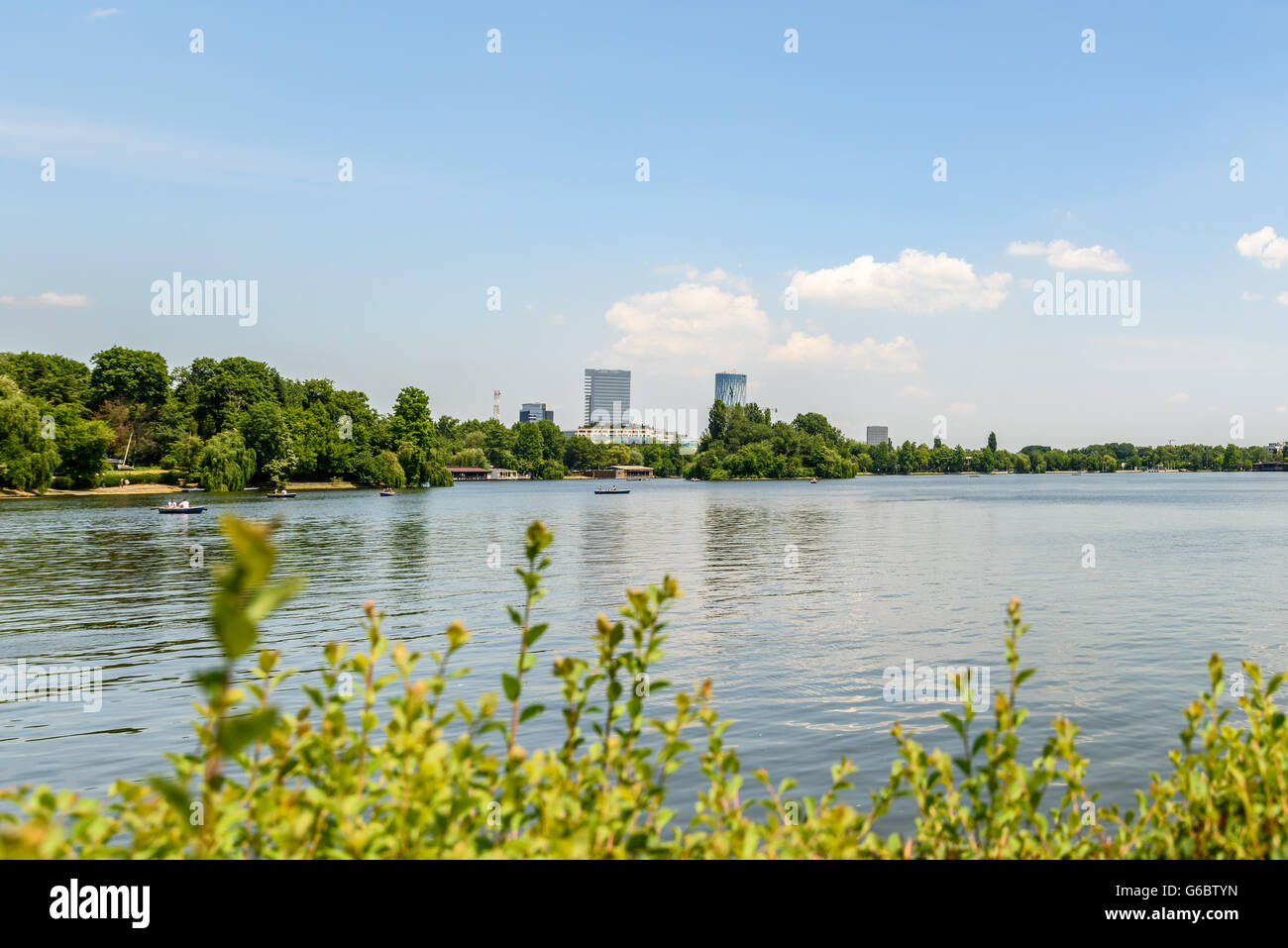 Bucharest Skyline View In Herastrau Park Lake Stock Photo - Alamy
