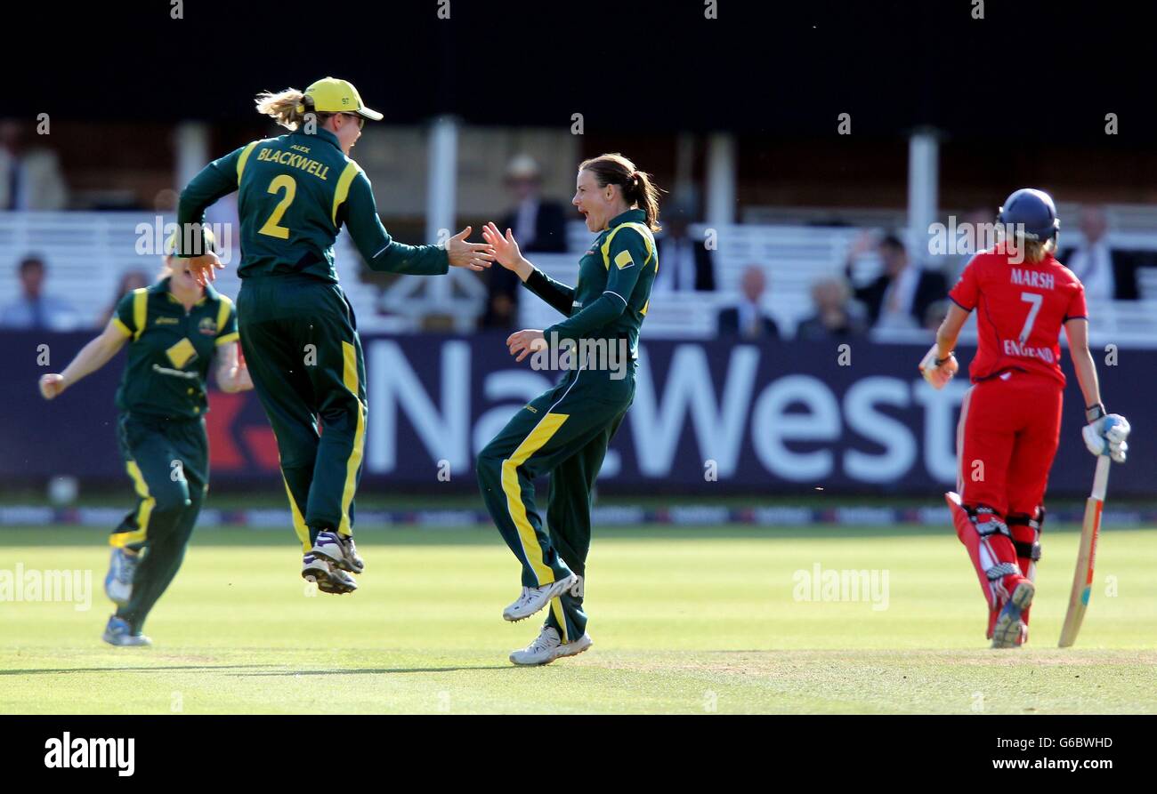 Australia's Alex Blackwell celebrates running out England's Laura Marsh ...