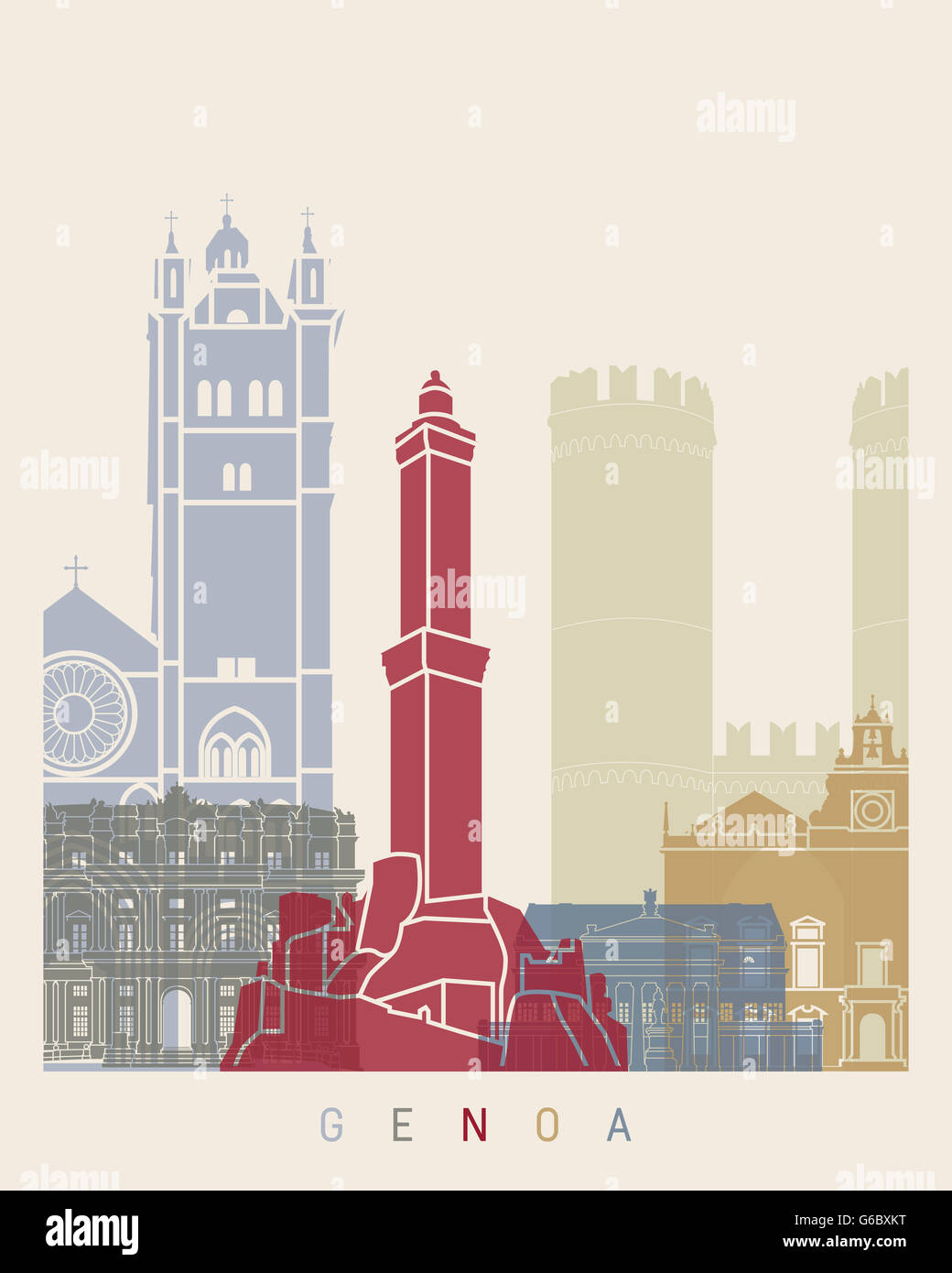 Genoa skyline poster in editable vector file Stock Photo - Alamy
