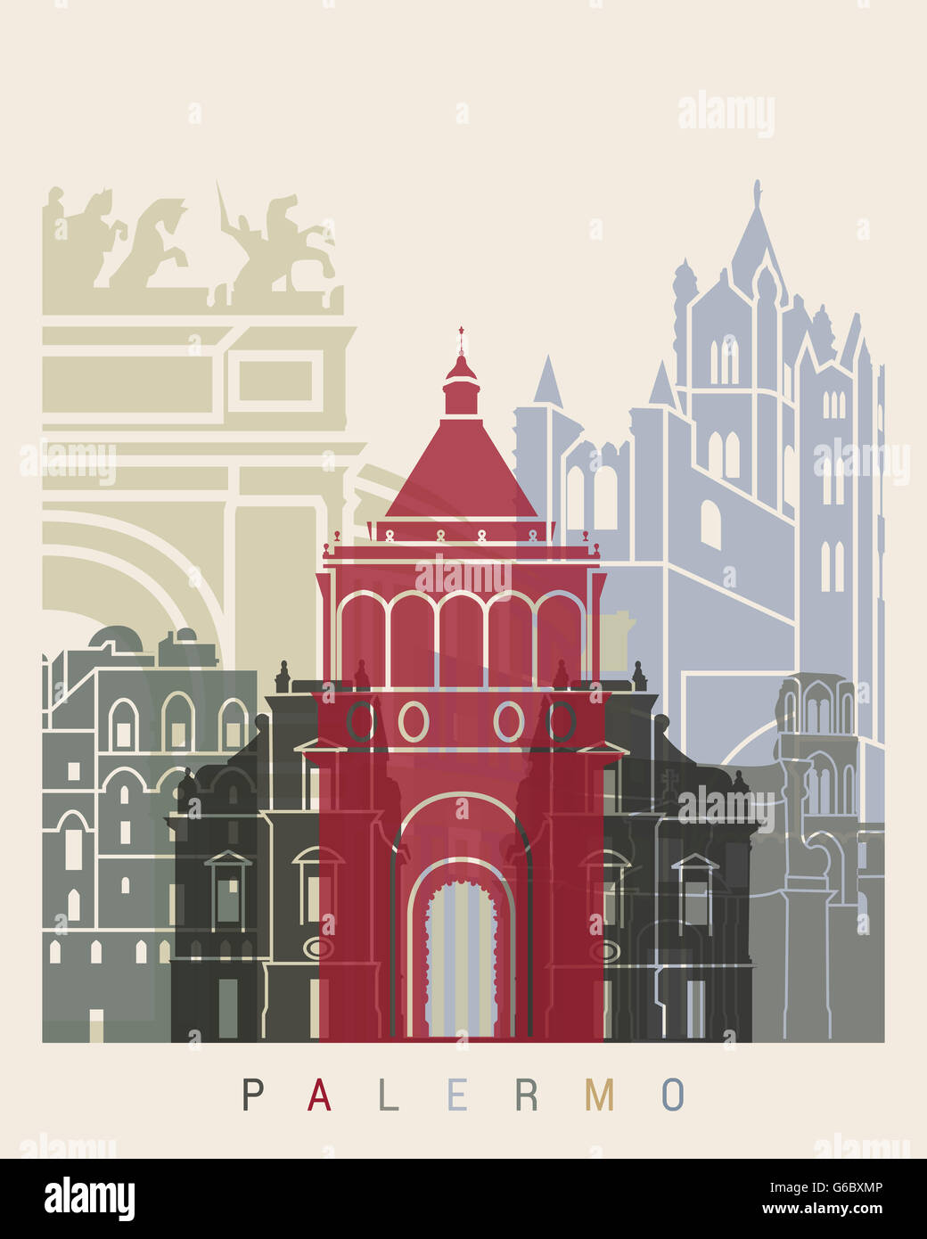 Palermo skyline poster in editable vector file Stock Photo - Alamy