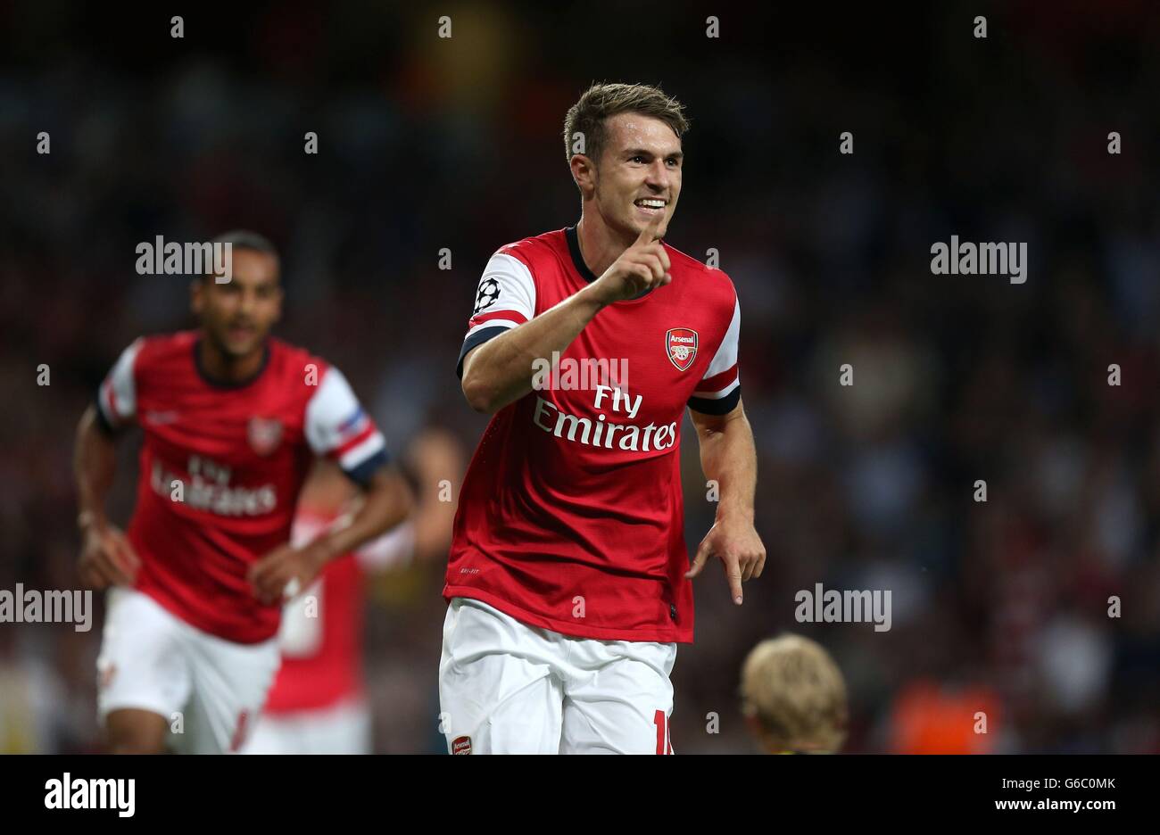 Arsenal's Aaron Ramsey celebrates scoring the opening goal during the ...
