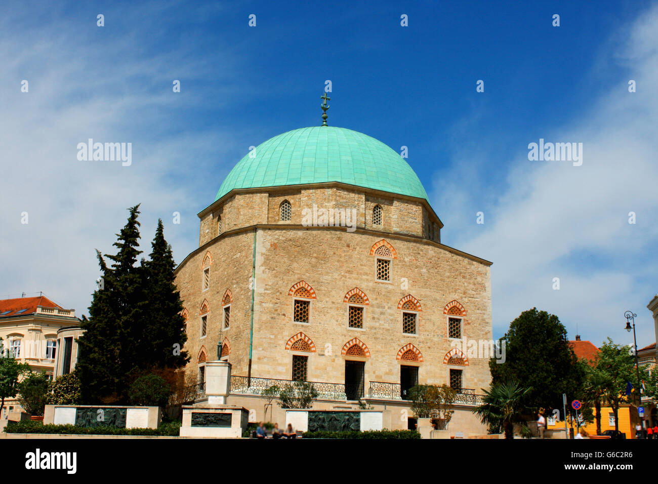 Szechenyi Square in Pecs with mosque-church museum, Southern Hungary ...