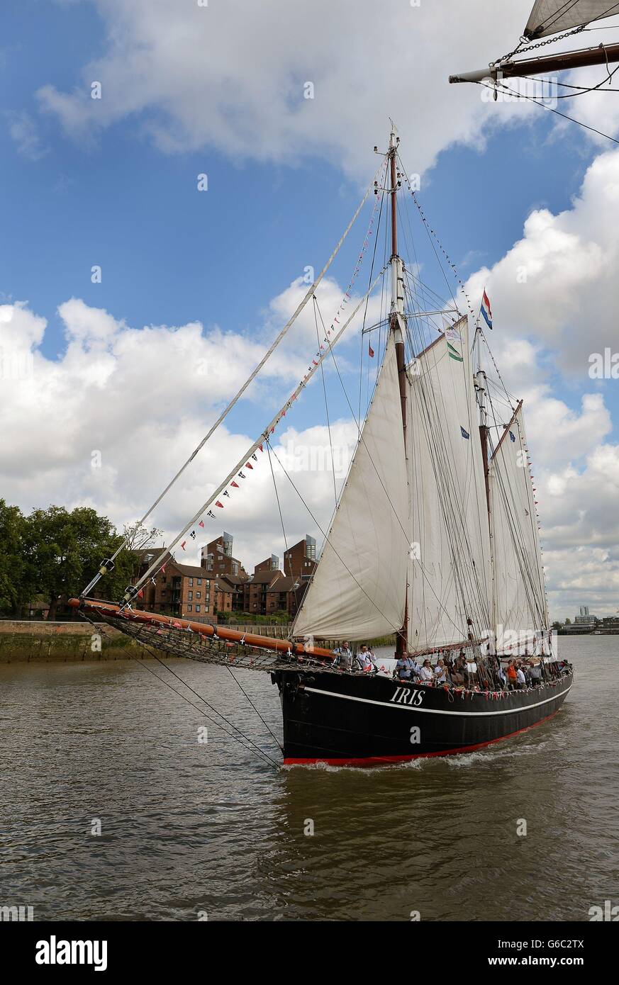 Dutch tall ship Iris sails on the River Thames in Greenwich, London, to launch the one year ...