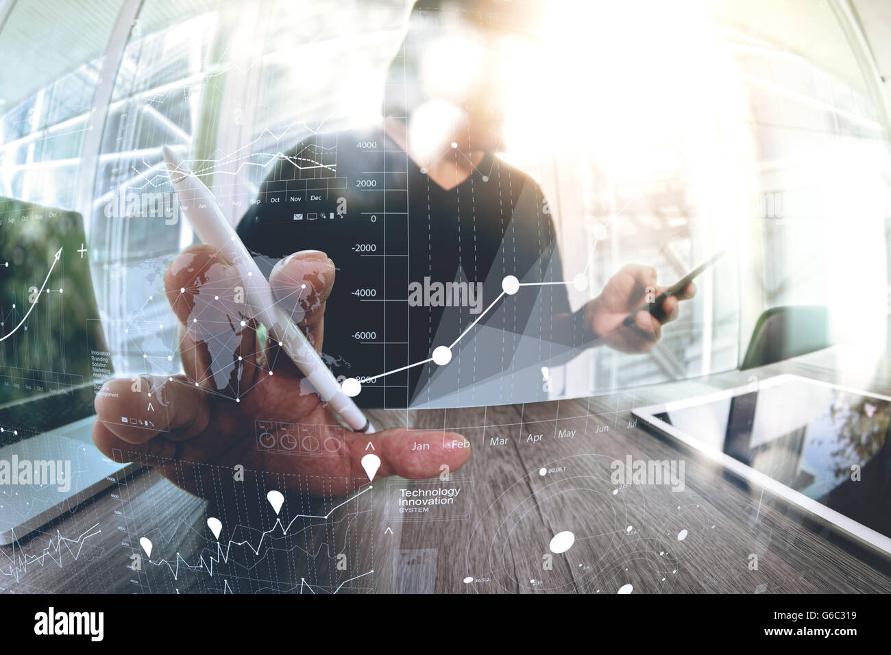 Website designer working digital tablet and computer laptop with smart ...