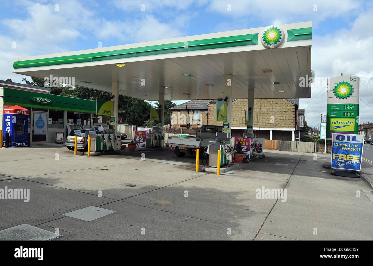 A view of a BP petrol station sign in Chelmsford, Essex Stock Photo - Alamy
