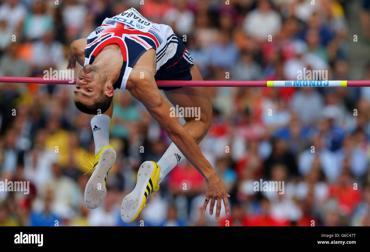 Great Britain's Robbie Grabartz competing in the men's high jump final ...
