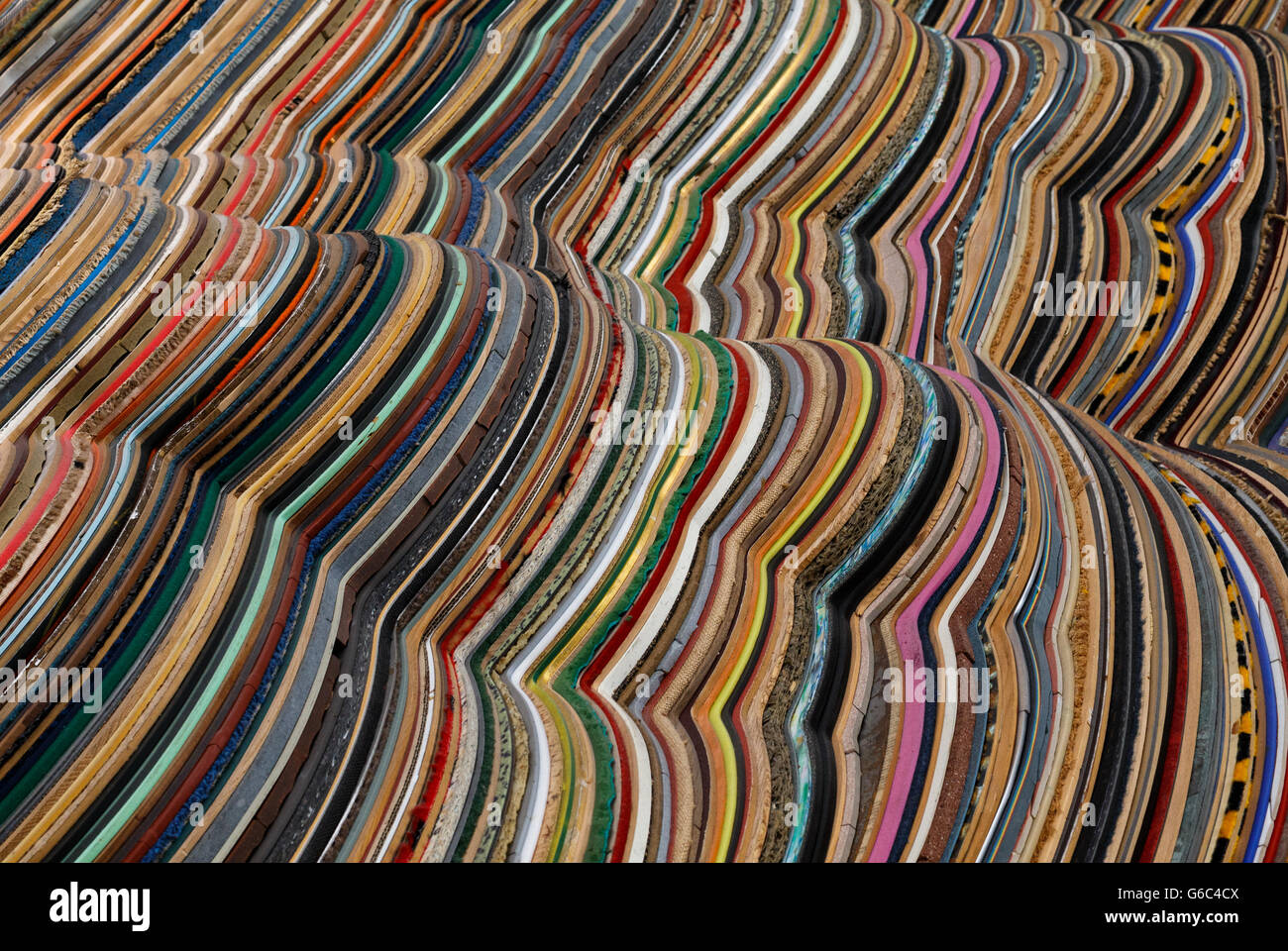 A close up detail of The Material Wall on display at The Science Museum ...