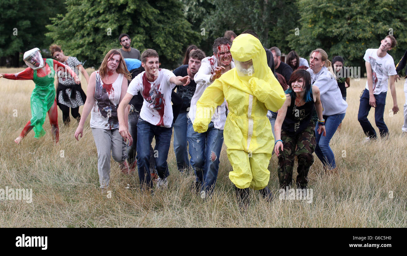 Zombies take part in a training day held in Hyde Park, London ahead of ...