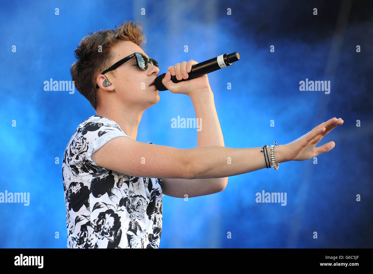 Conor Maynard performs on the 4 Music stage during day two of the V ...