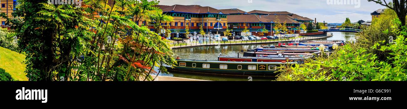 panoramic scene of Boats, offices and restaurants at The Waterfront ...