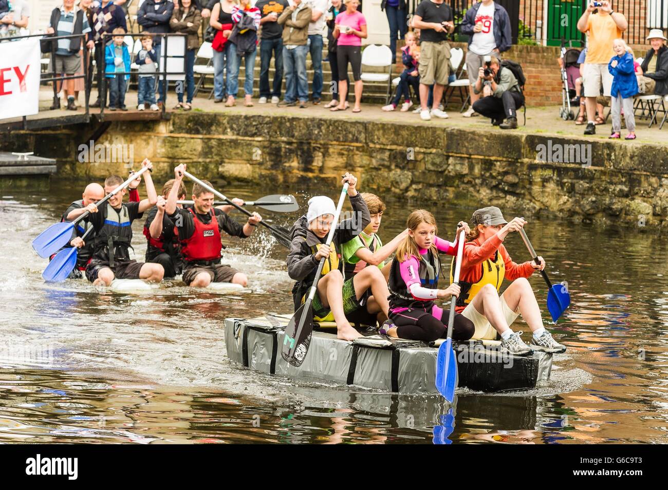 Teams compete race home made rafts canal basin hi-res stock photography ...