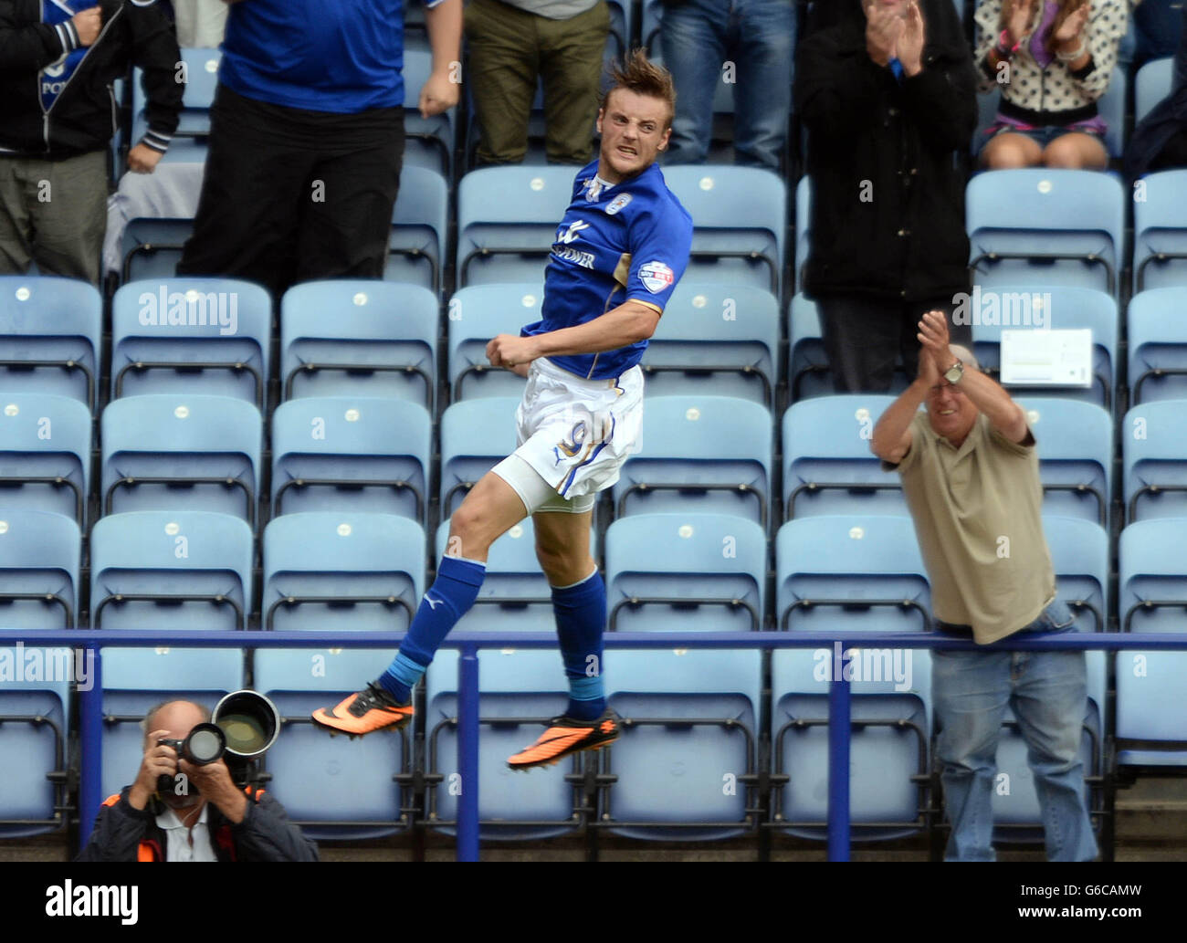 Leicester City's Jamie Vardy celebrates scoring their first goal during ...