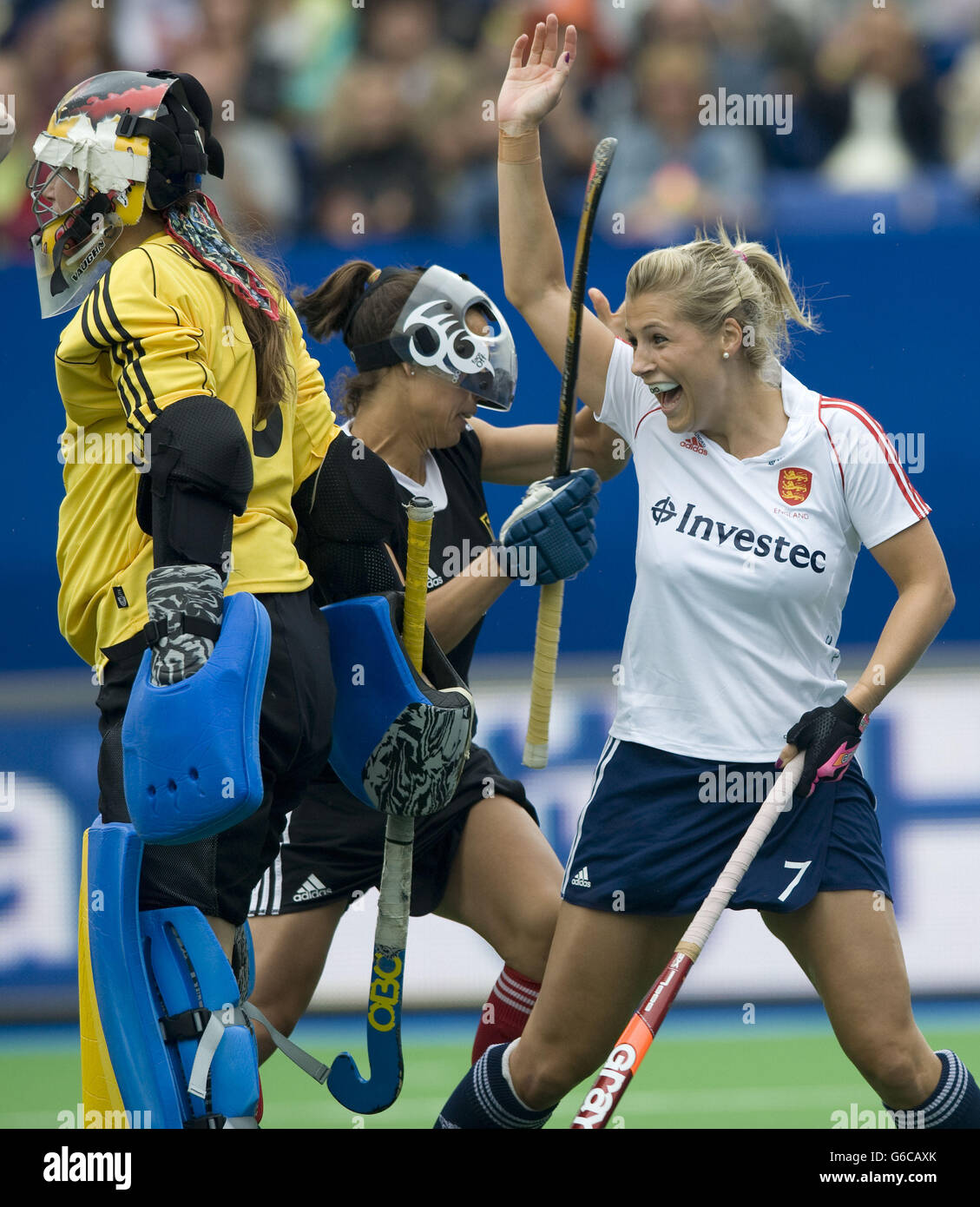 England's Georgie Twigg celebrates scoring the opening goal against ...
