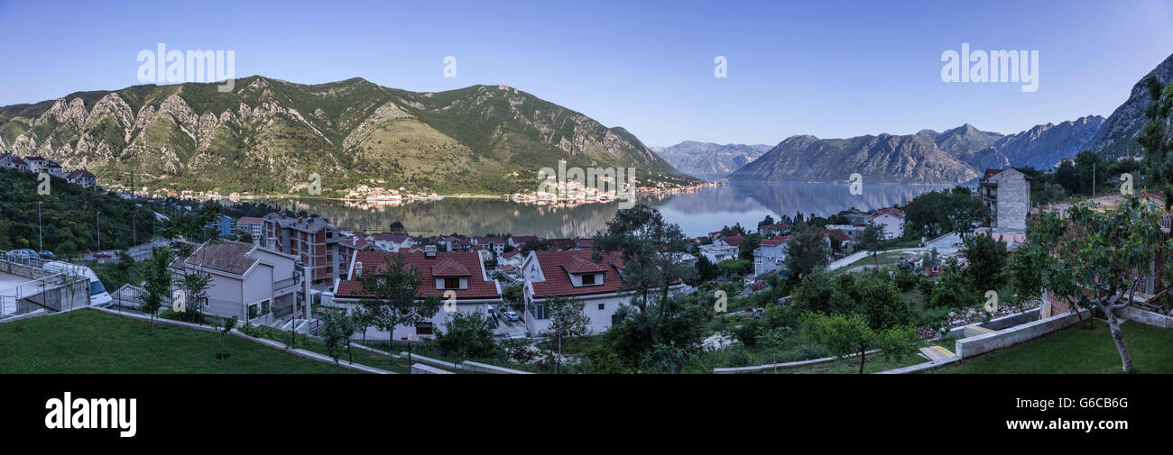 Kotor Bay in the morning, shot from Dobrota. Showing the ria, the ...