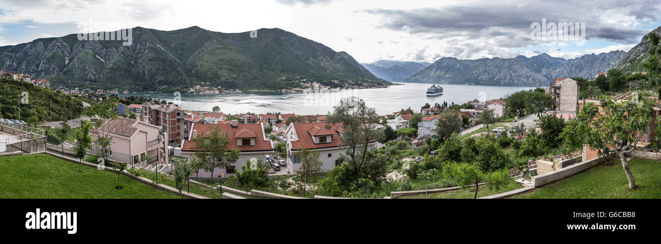 Kotor Bay in the evening, shot from Dobrota. Showing the ria, the ...