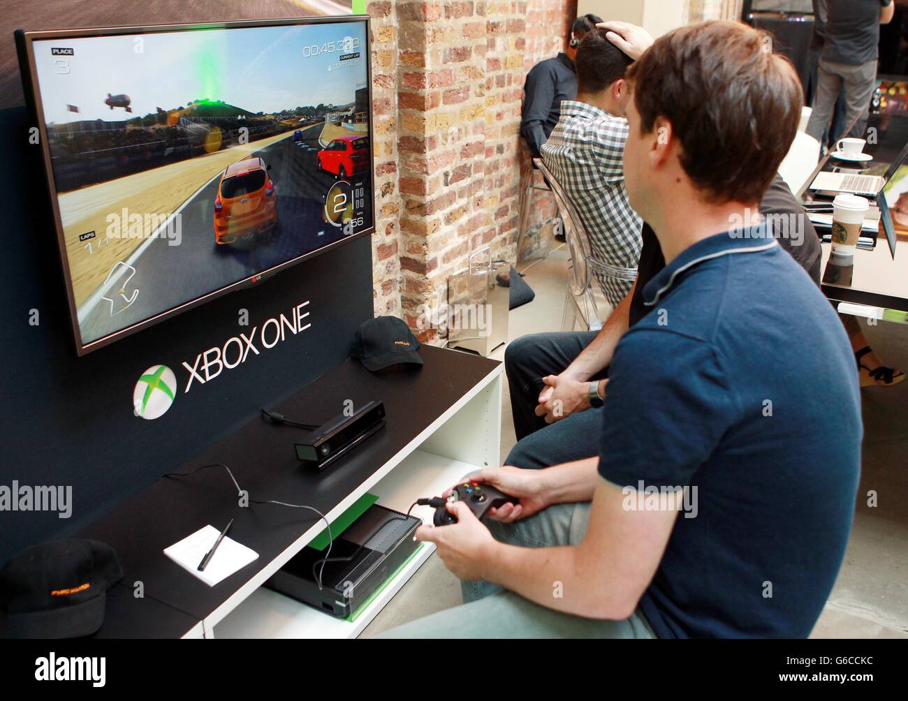 People play on the Xbox One, at the Violin Factory in south London ...
