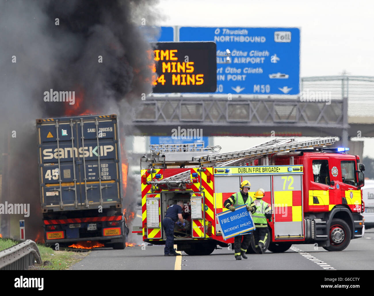 Fire fighters from Dublin Fire Brigade at the scene of a lorry fire on ...