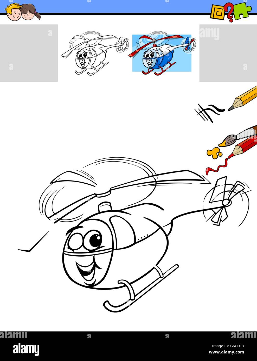 Cartoon Illustration of Drawing and Coloring Educational Activity Task ...