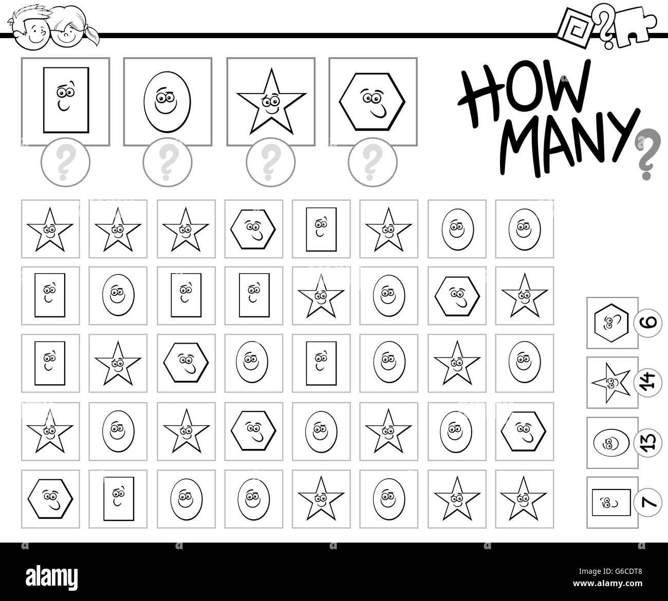 Black and White Cartoon Illustration of Educational Counting Activity ...