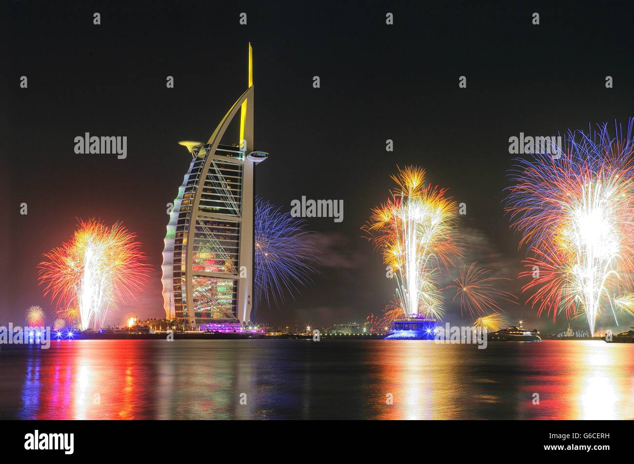 Burj Al Arab At Night With Fireworks