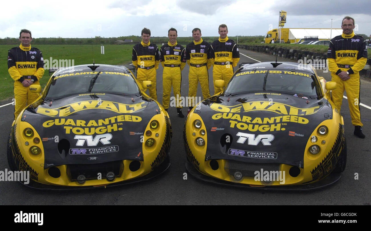 Two TVR race cars with drivers, from left, Richard Stanton, Richard Hay ...