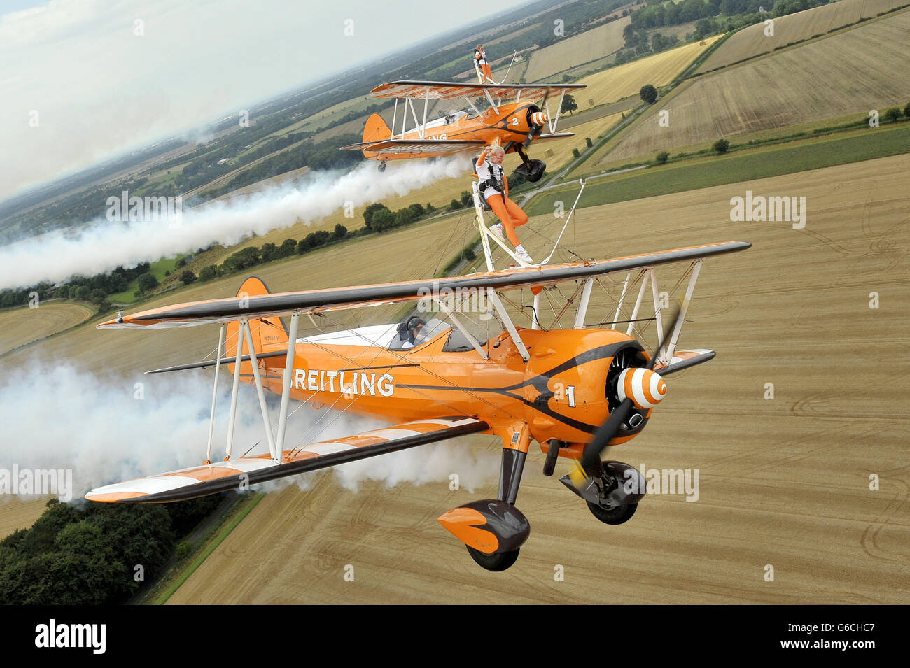 Nine-year-old cousins Rose Powell (front) and Flame Brewer wingwalking ...