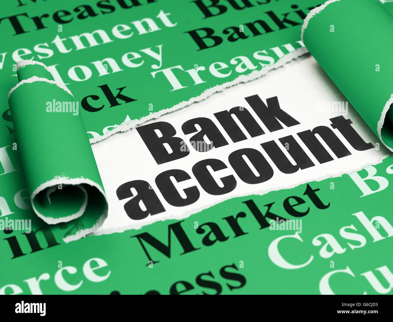 Banking concept: black text Bank Account under the piece of torn paper ...