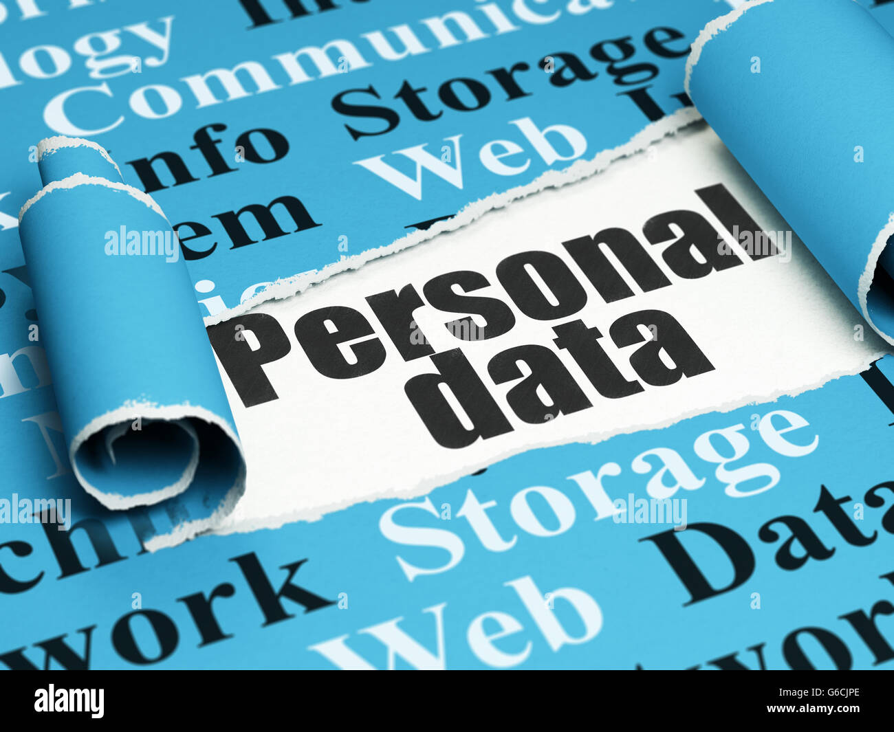 Information concept: black text Personal Data under the piece of torn ...
